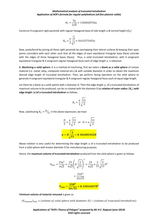 Mathematical analysis of truncated tetrahedron (Application of HCR's ...