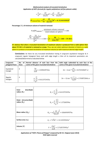 Mathematical analysis of truncated tetrahedron (Application of HCR's ...