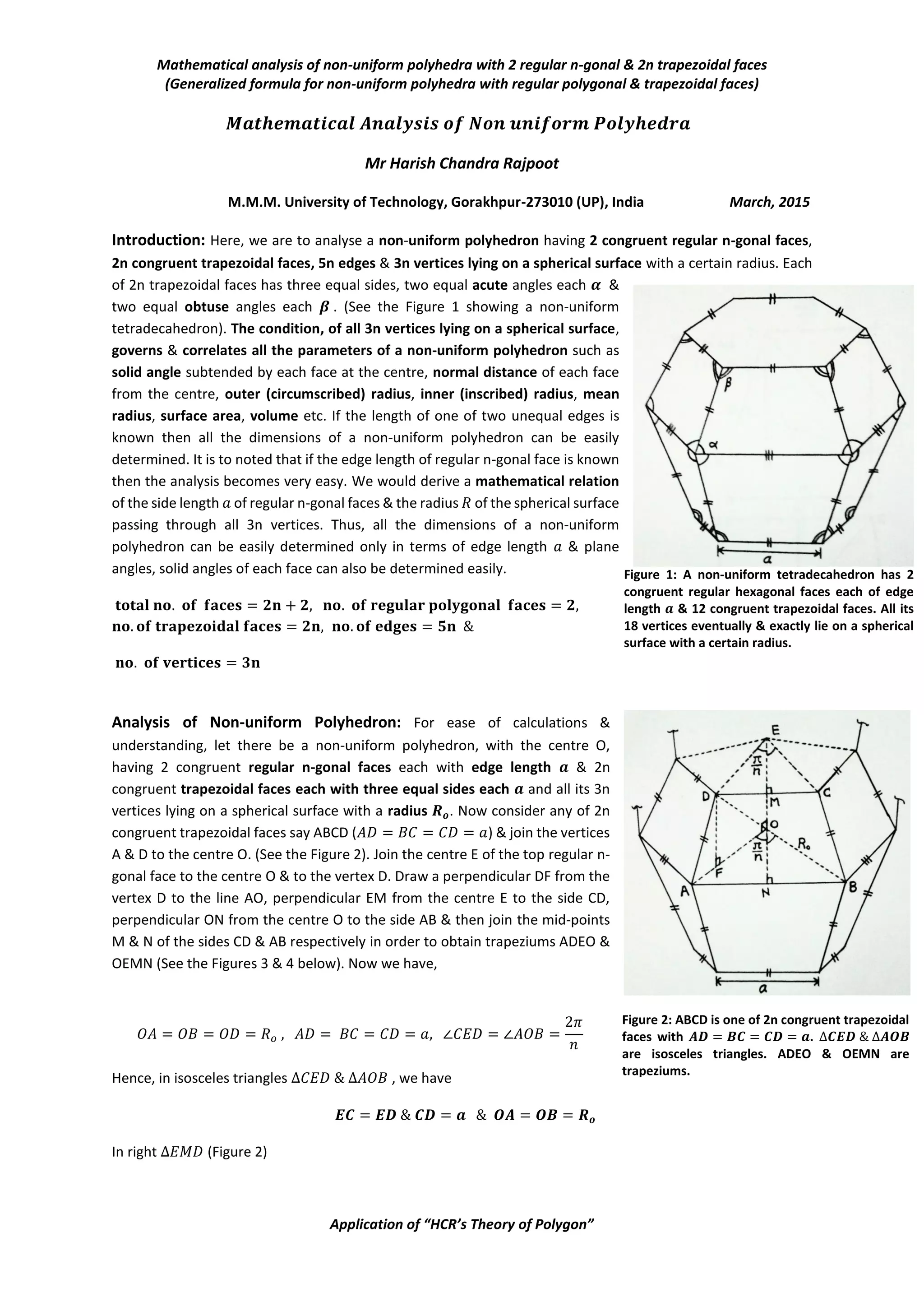 Mathematical analysis of non-uniform polyhedra having 2 congruent regular n-gonal faces, 2n ...