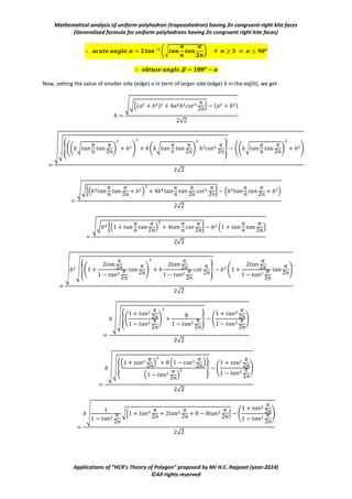 Mathematical analysis of n-gonal trapezohedron with 2n congruent right ...