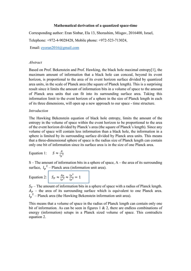 Mathematical derivation of a quantized space-time.pdf | Physics | Science