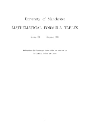Mathematical formula tables | PDF | Physics | Science