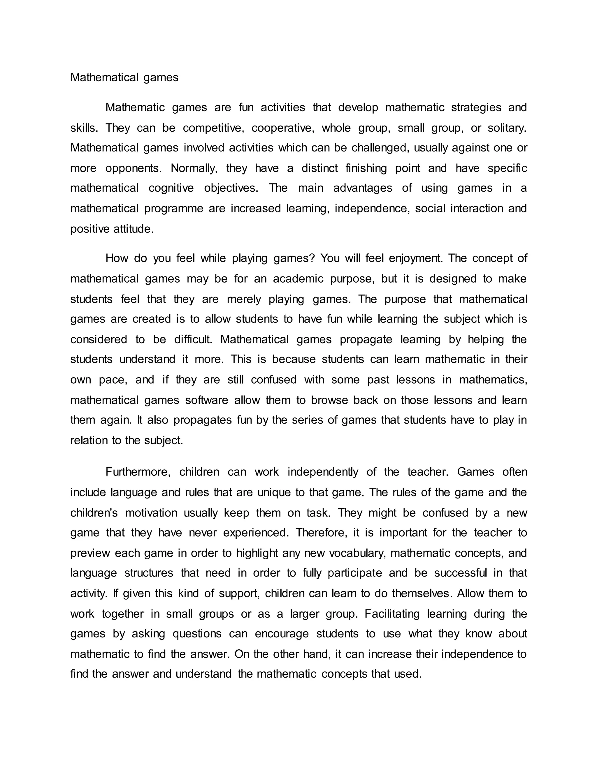 Mathematical games | DOCX