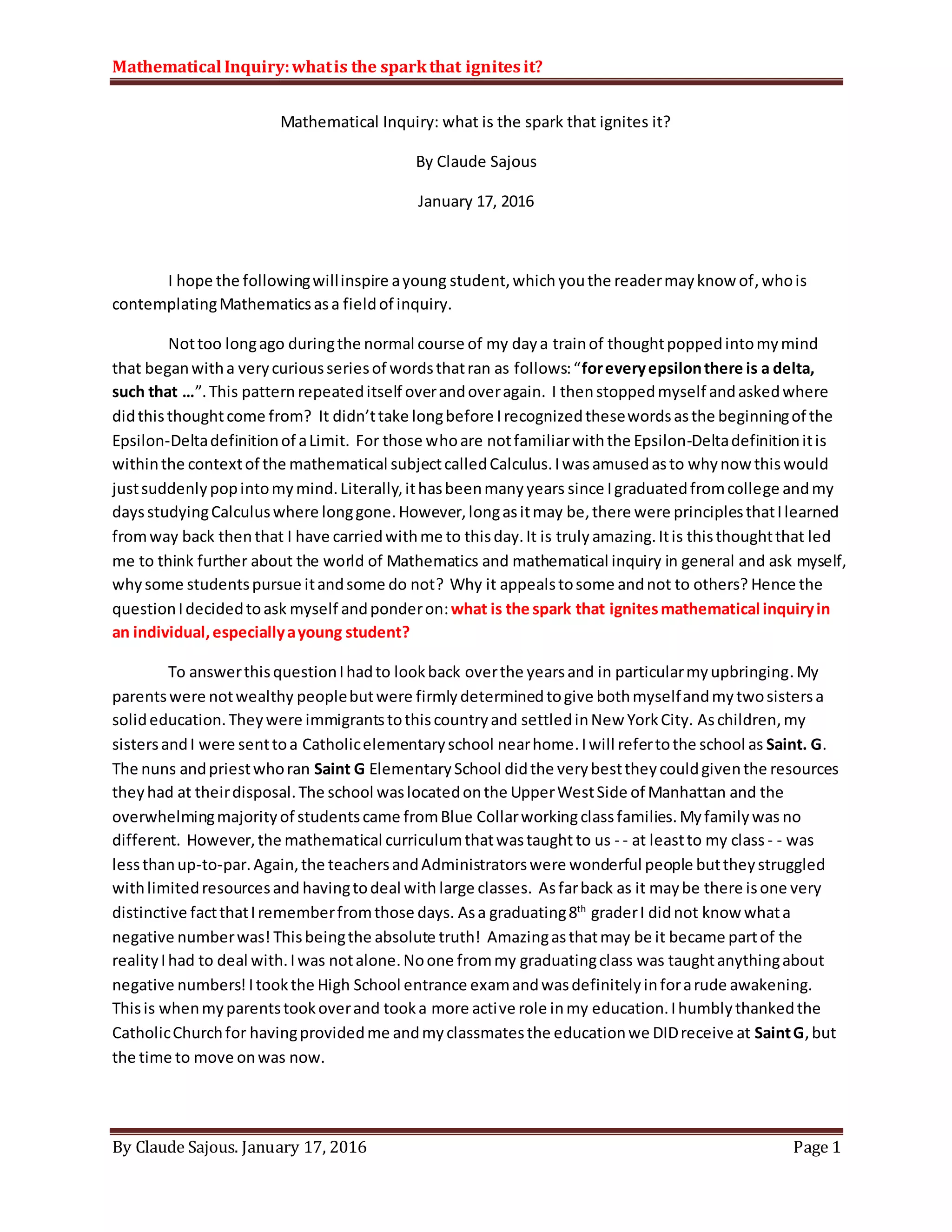 Mathematical inquiry spark | PDF