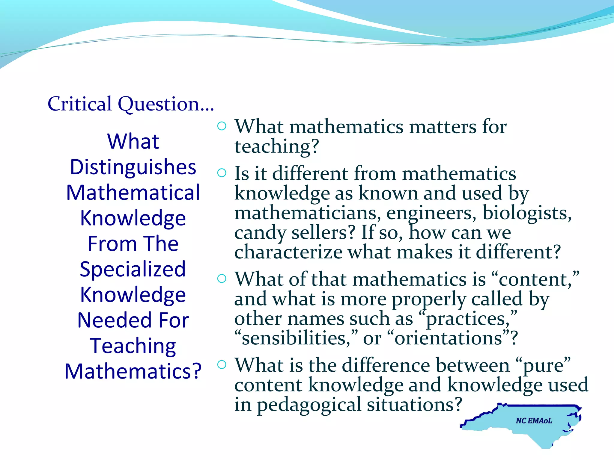 Mathematical knowledgeforteaching | PPT