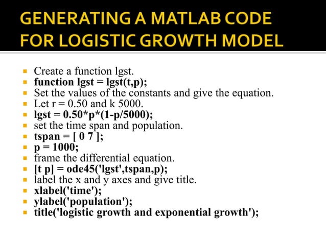 Matlab Code for Logistic Growth Model | PPTX | Physics | Science