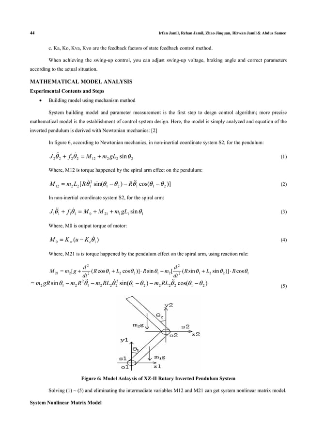 Mathematical Model Analysis And Control Algorithms Design Based On State Feedback Method Of