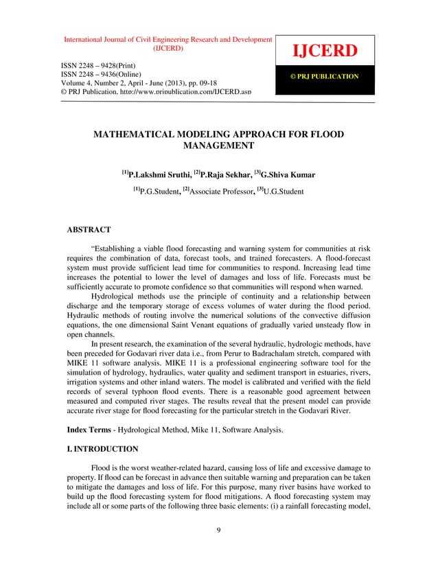 Mathematical Modeling Approach For Flood Management Pdf
