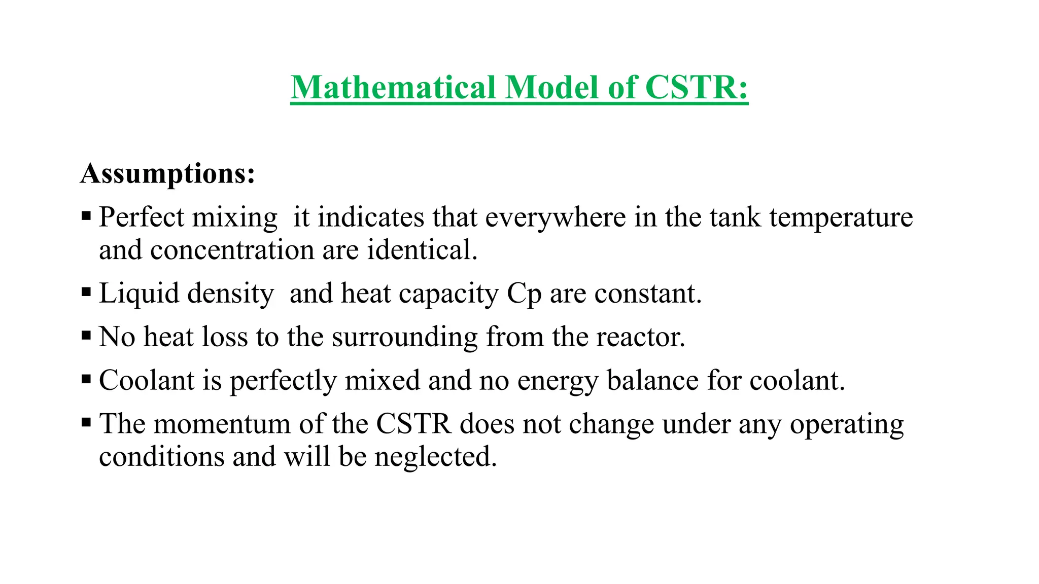 Mathematical modeling of continuous stirred tank reactor systems (cstr) | PPTX