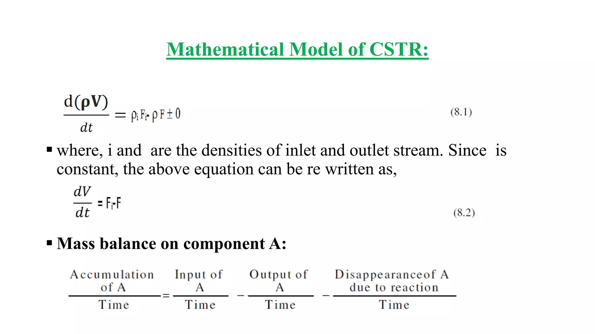 Mathematical modeling of continuous stirred tank reactor systems (cstr) | PPTX