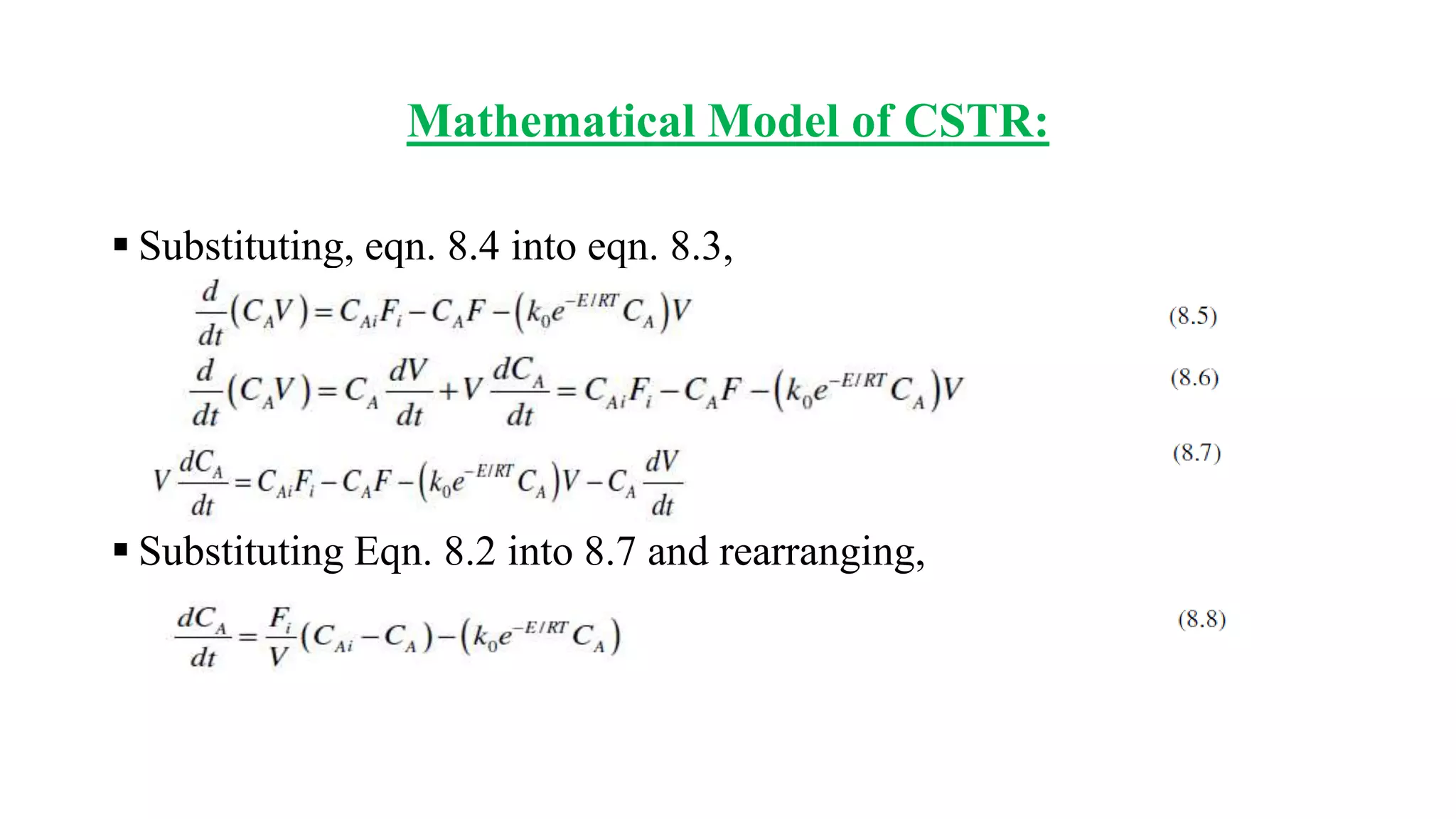 Mathematical modeling of continuous stirred tank reactor systems (cstr) | PPTX