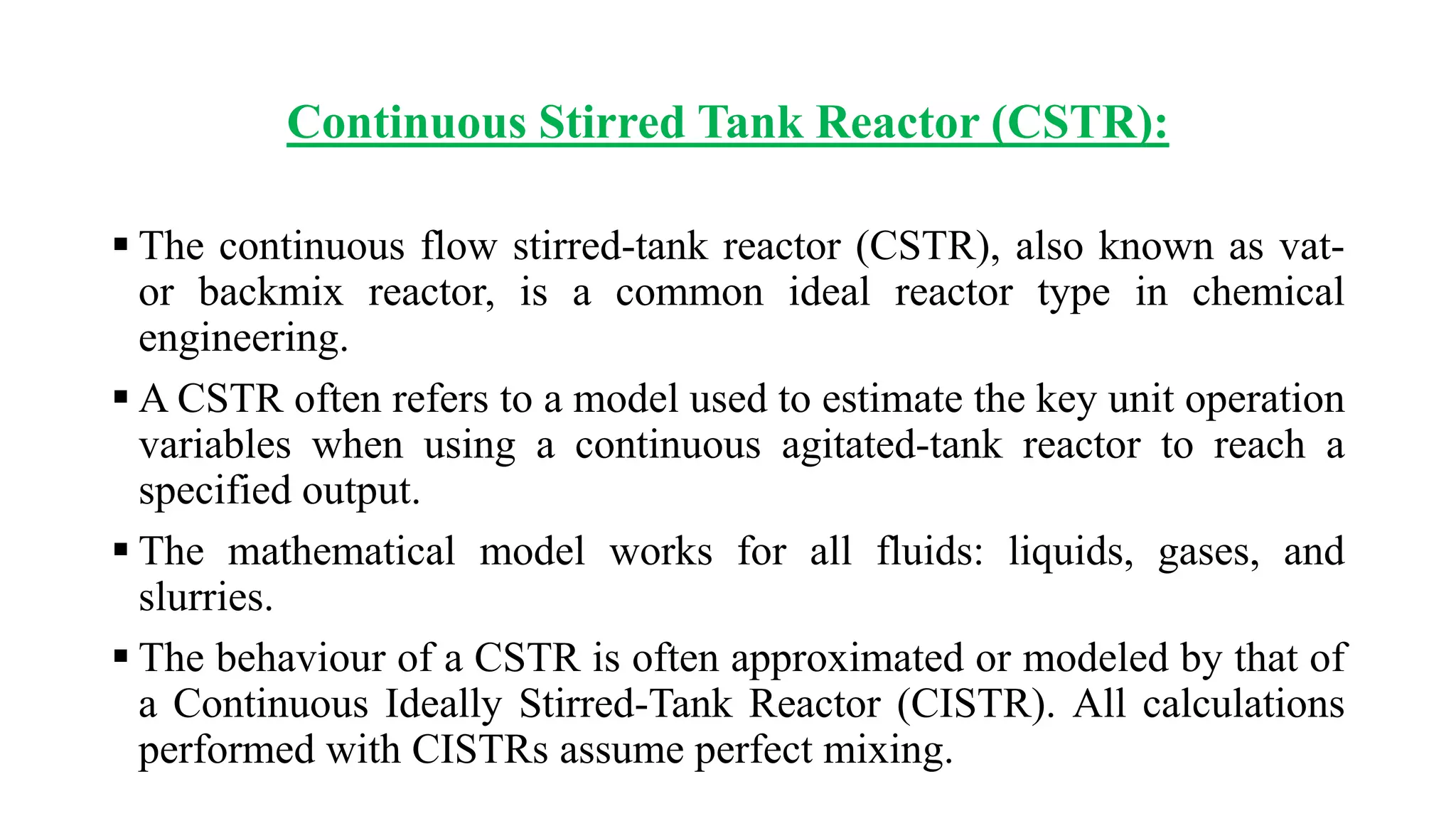 Mathematical Modeling Of Continuous Stirred Tank Reactor Systems Cstr
