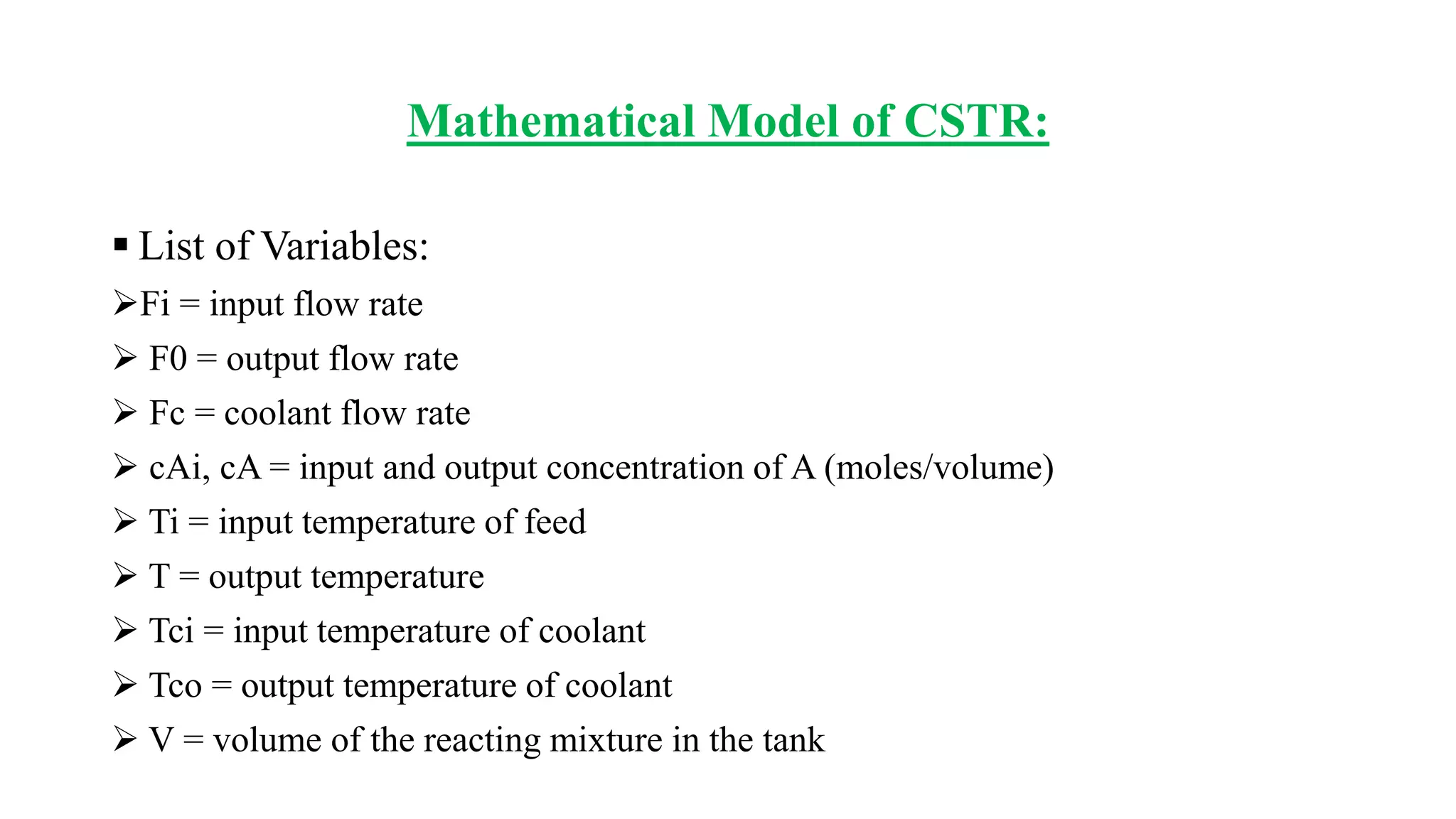 Mathematical Modeling Of Continuous Stirred Tank Reactor Systems Cstr