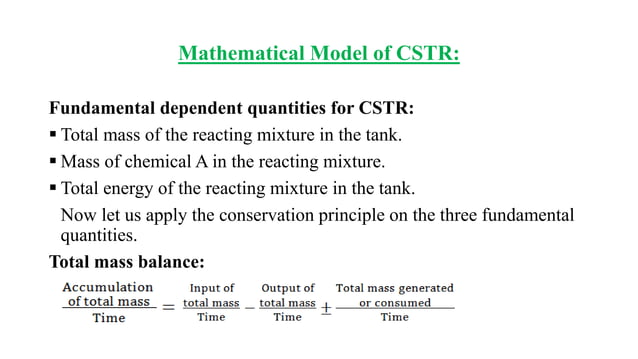 Mathematical modeling of continuous stirred tank reactor systems (cstr) | PPTX | Chemistry | Science