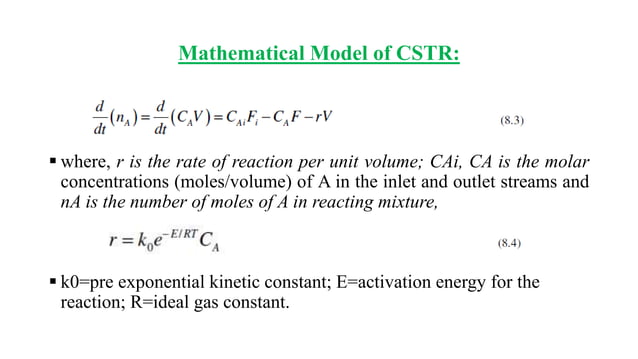 Mathematical Modeling Of Continuous Stirred Tank Reactor Systems Cstr