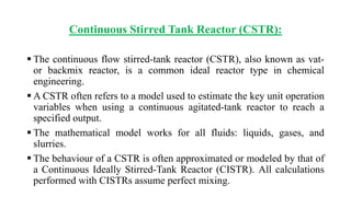 Mathematical modeling of continuous stirred tank reactor systems (cstr) | PPTX