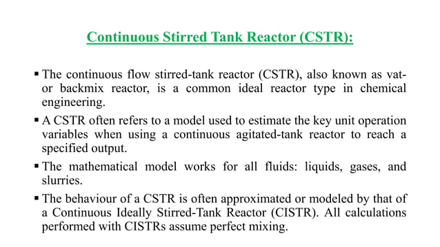 Mathematical Modeling Of Continuous Stirred Tank Reactor Systems Cstr Pptx Chemistry Science