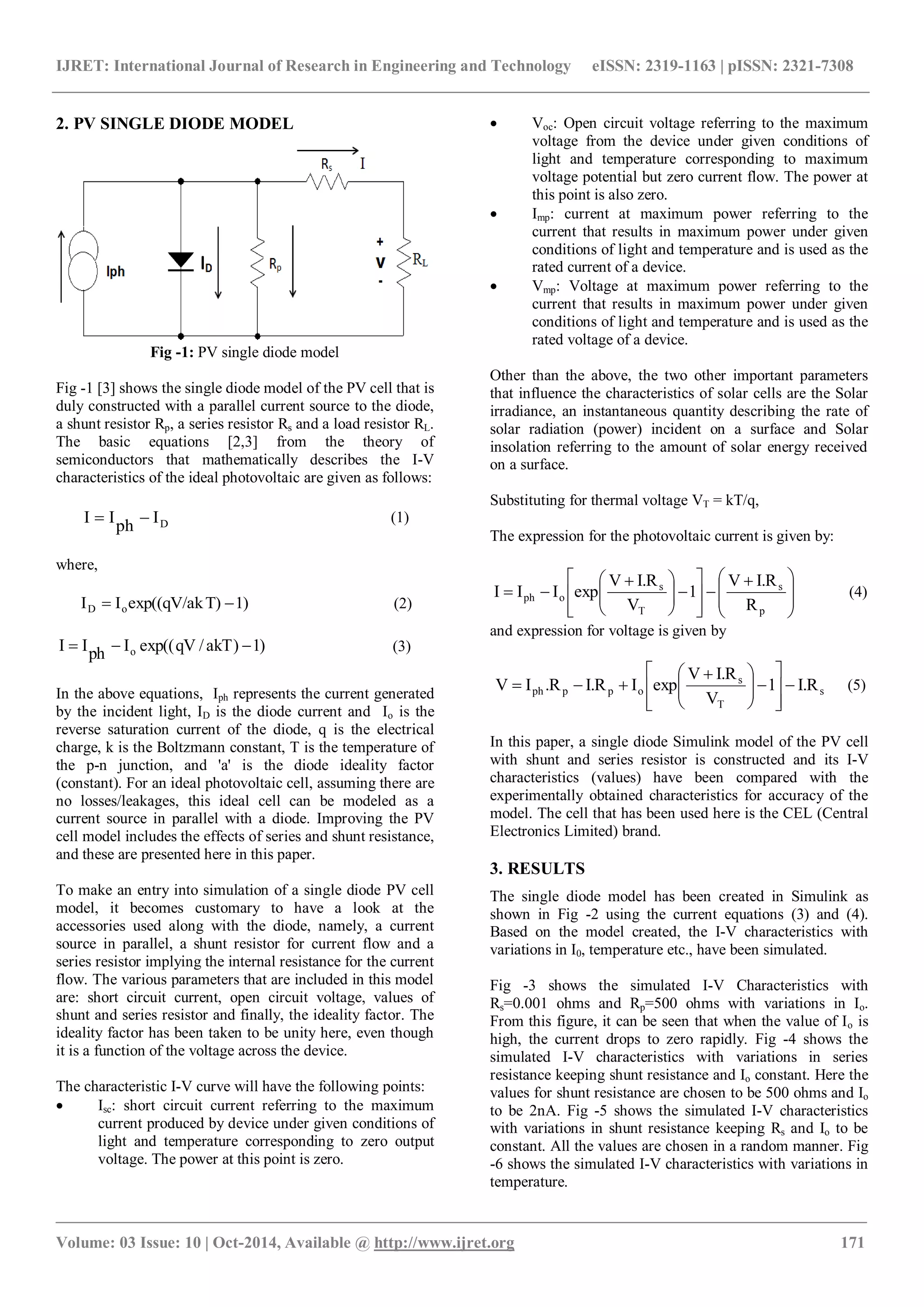 Mathematical modeling, simulation and validation of photovoltaic cells | PDF