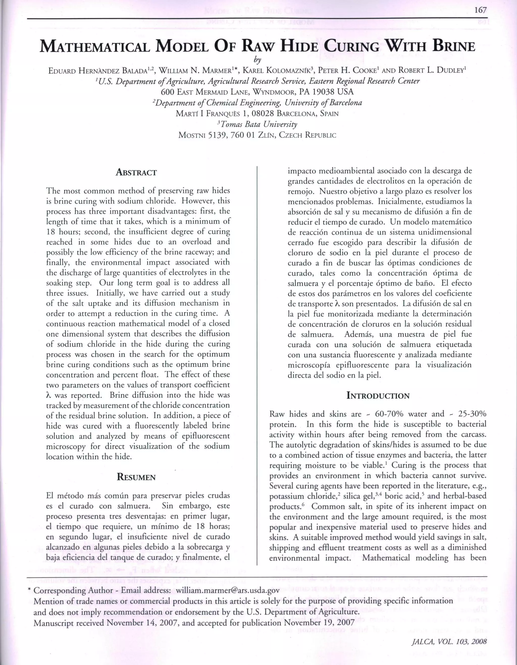 Mathematical model of raw hide curing with brine | PDF