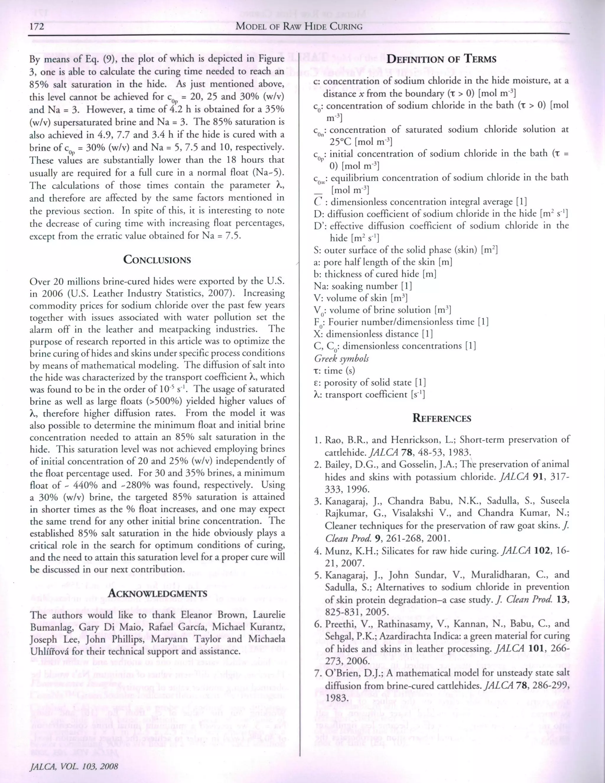 Mathematical model of raw hide curing with brine | PDF