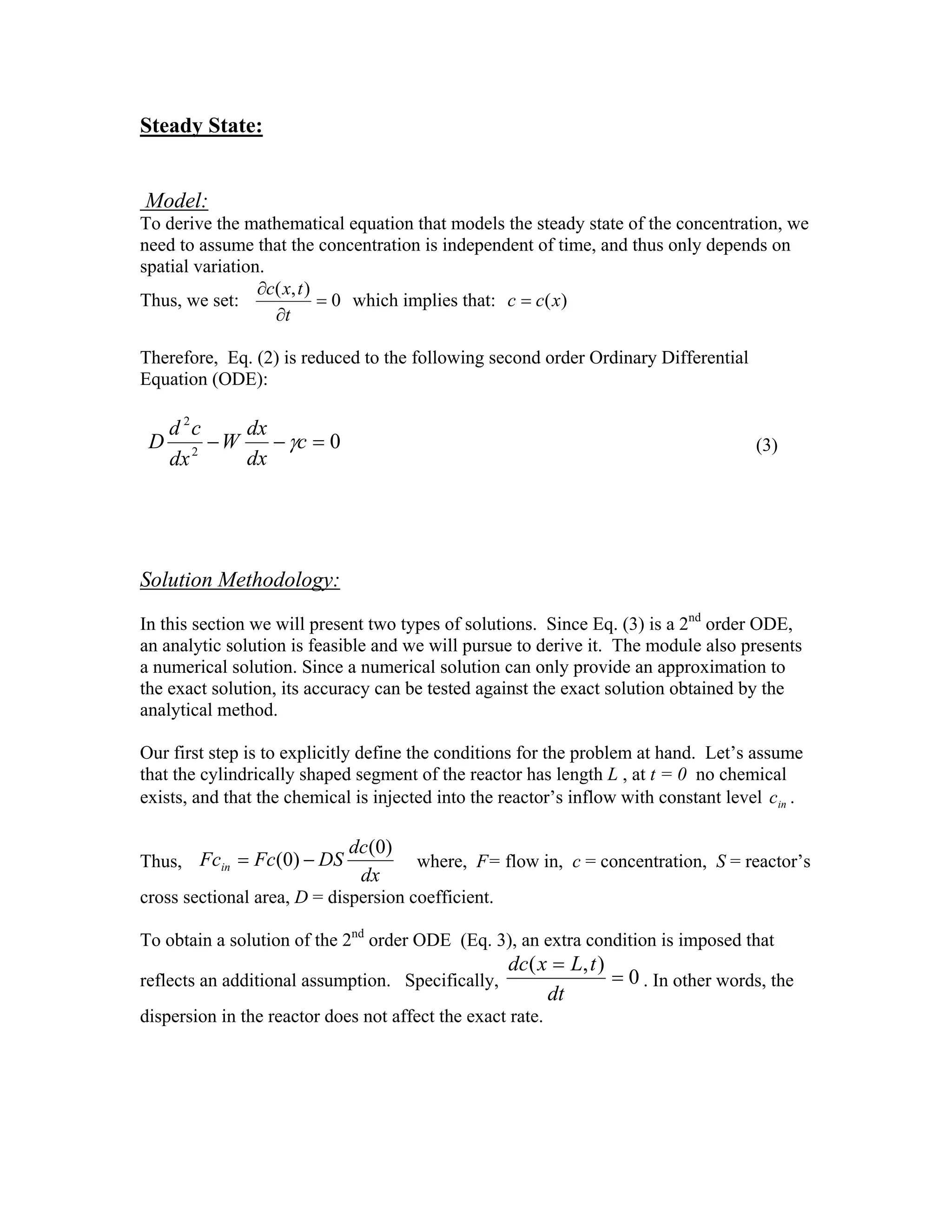 Mathematical models for a chemical reactor | PDF