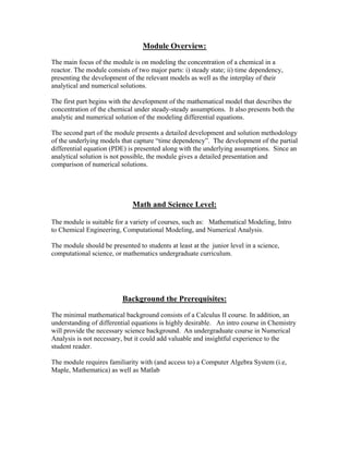 Mathematical models for a chemical reactor | PDF | Chemistry | Science