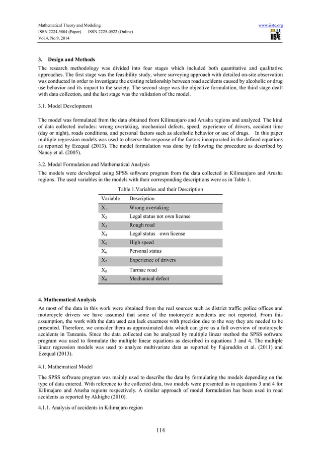 Mathematical model to assess motorcycle accidents in tanzania | PDF ...