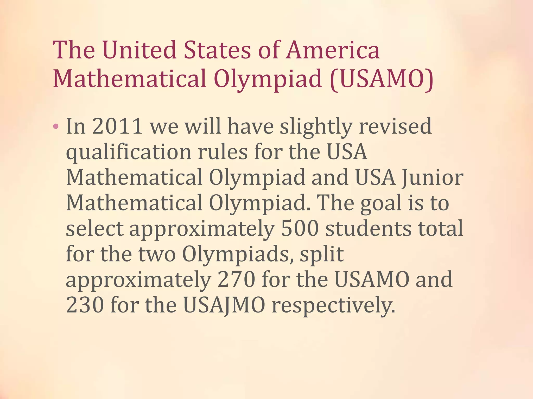 Mathematical olympiads throughout the world | PPTX