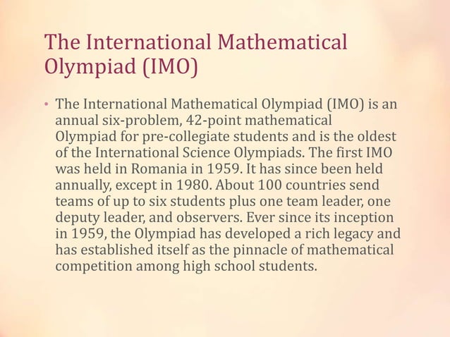 Mathematical olympiads throughout the world | PPTX | Secondary ...