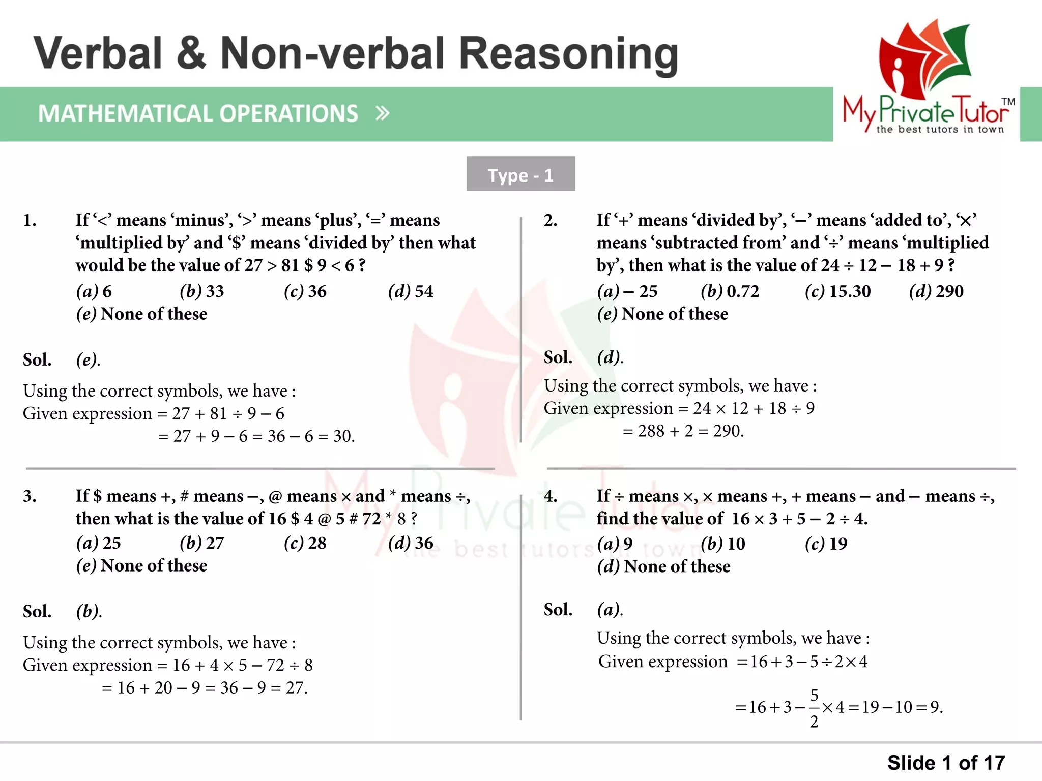 Mathematical Operations Reasoning Questions | PPT