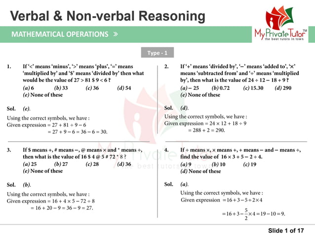 Mathematical Operations Reasoning Questions | PPT
