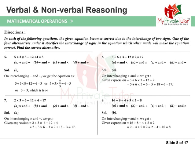 Mathematical Operations Reasoning Questions | PPT