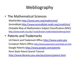 Mathematics and Patent Resources: How to be a fluent generalist | PPT