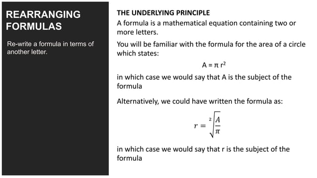 Mathematical skills II - Rearranging Equations | PPTX