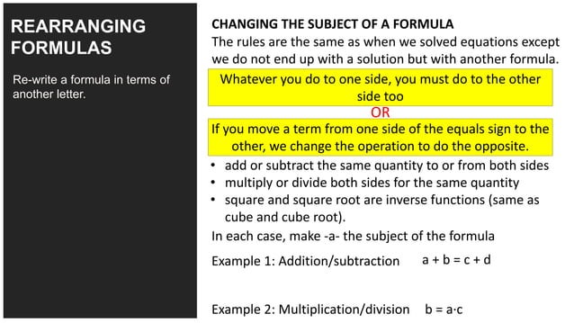 Mathematical skills II - Rearranging Equations | PPTX