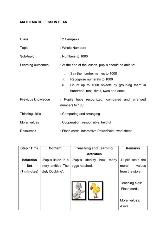 MATHEMATICS LESSON PLAN YR 2 - WHOLE NUMBER | DOCX | Education