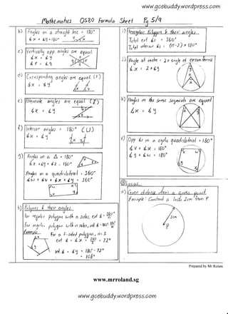 IGCSE Formula Sheet | PDF
