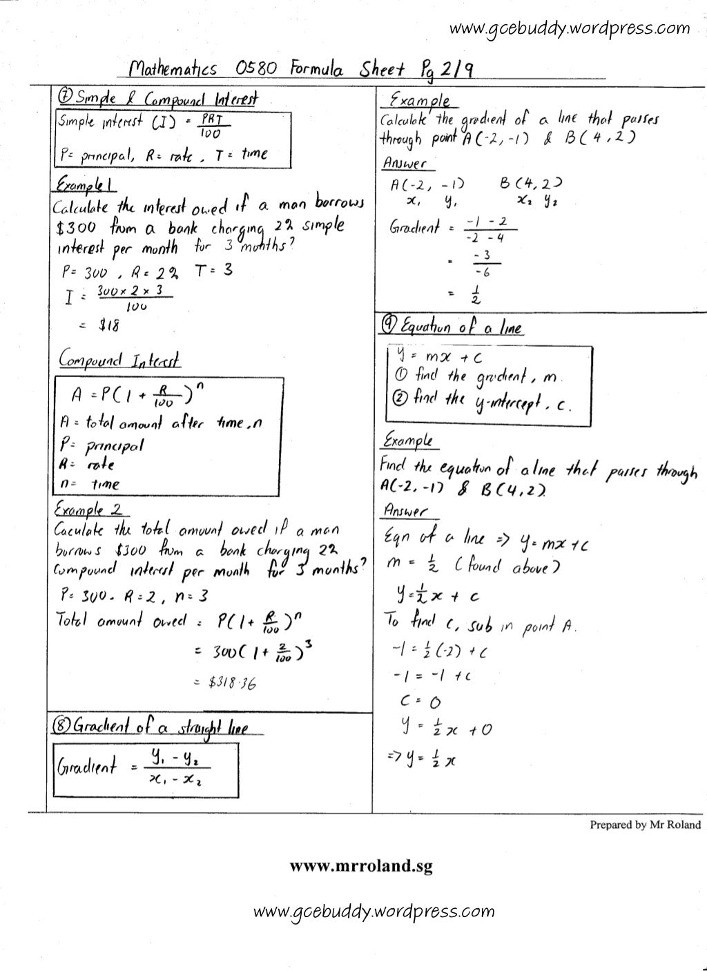 Igcse Formula Sheet