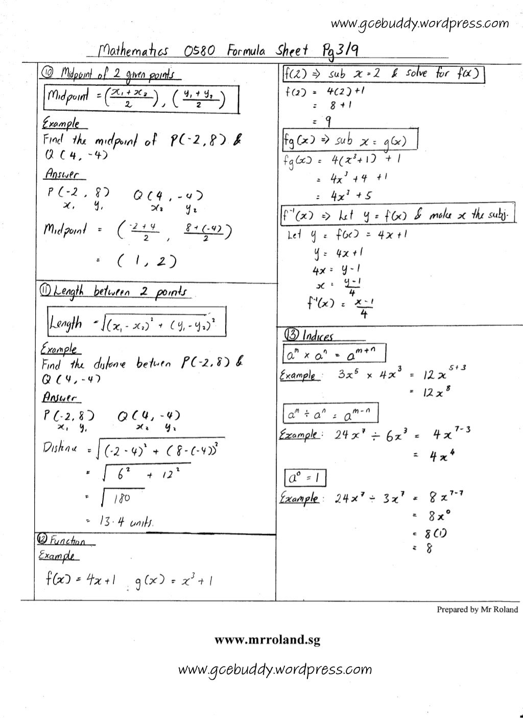 IGCSE Formula Sheet