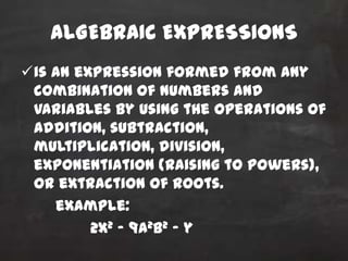 Mathematics: ALGEBRAIC EXPRESSIONS AND POLYNOMIALS | PPTX