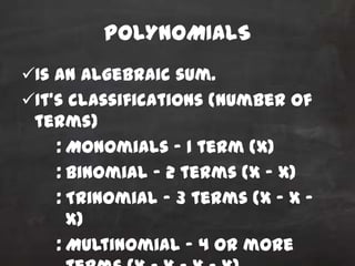 Mathematics: ALGEBRAIC EXPRESSIONS AND POLYNOMIALS | PPTX