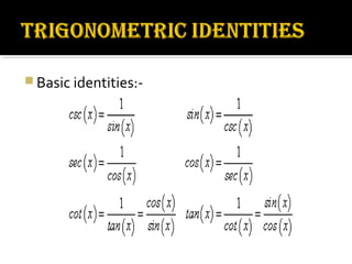 Mathematics ppt on trigonometry | PPT | Physics | Science