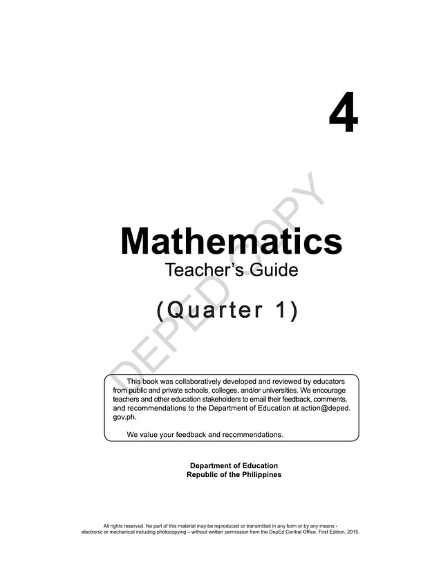 K TO 12 GRADE 4 TEACHER’S GUIDE IN MATHEMATICS (Q1-Q4) | PDF | Desktop ...