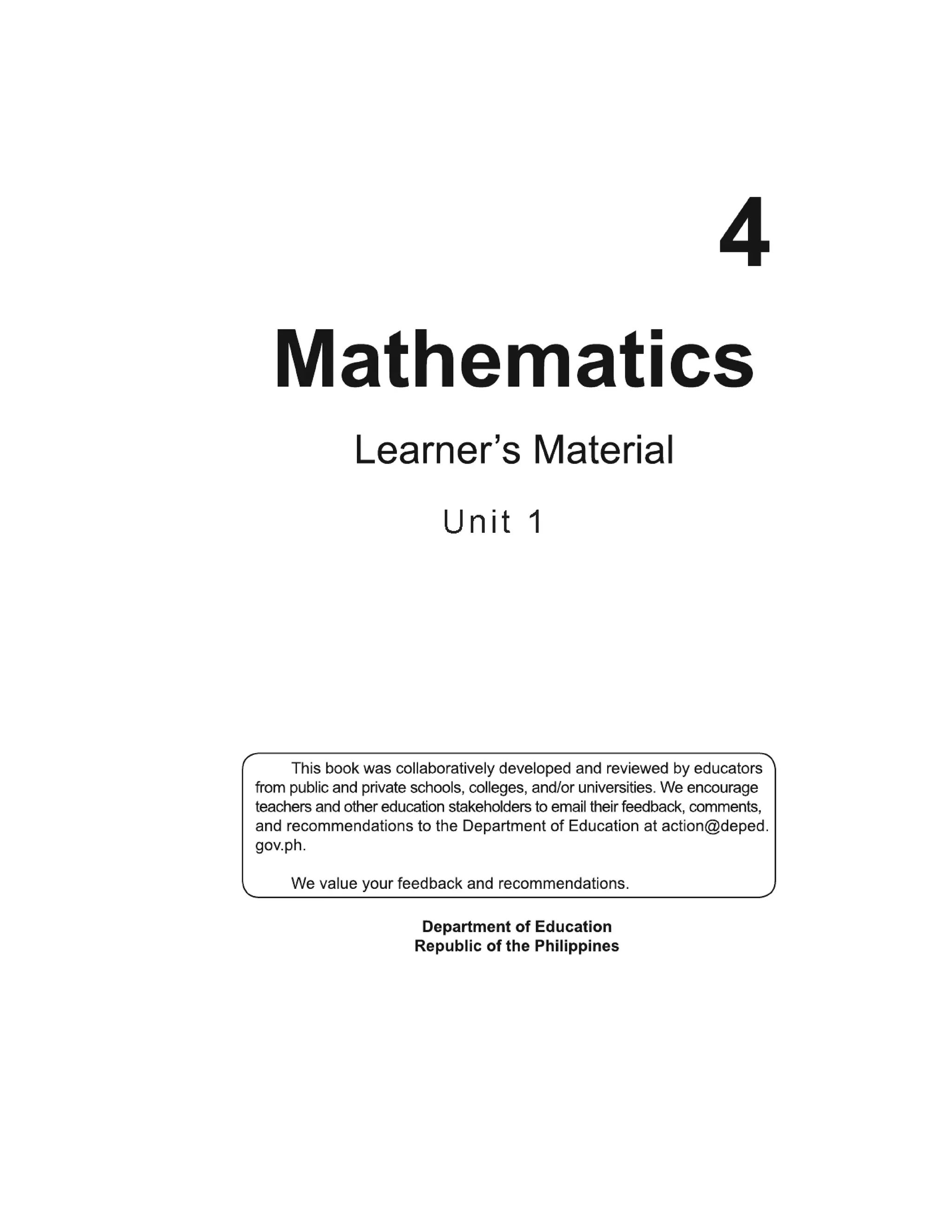 K TO 12 GRADE 4 LEARNER’S MATERIAL IN MATHEMATICS (Q1-Q4) | PDF