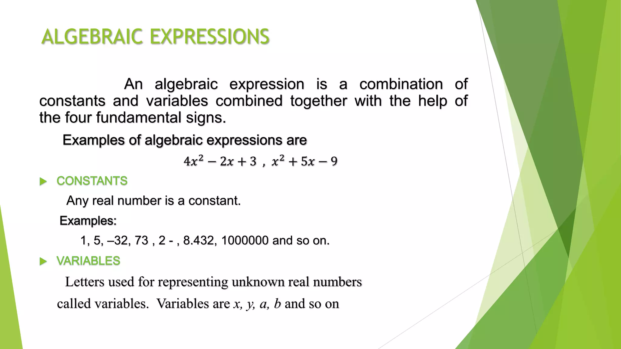 Multiplication of algebraic expressions | PPSX