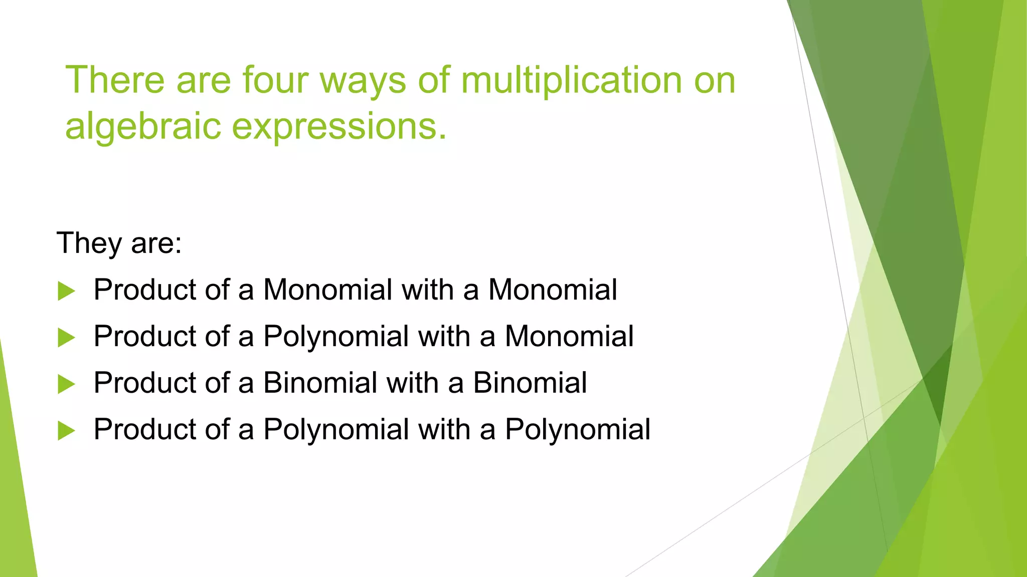 Multiplication of algebraic expressions | PPSX