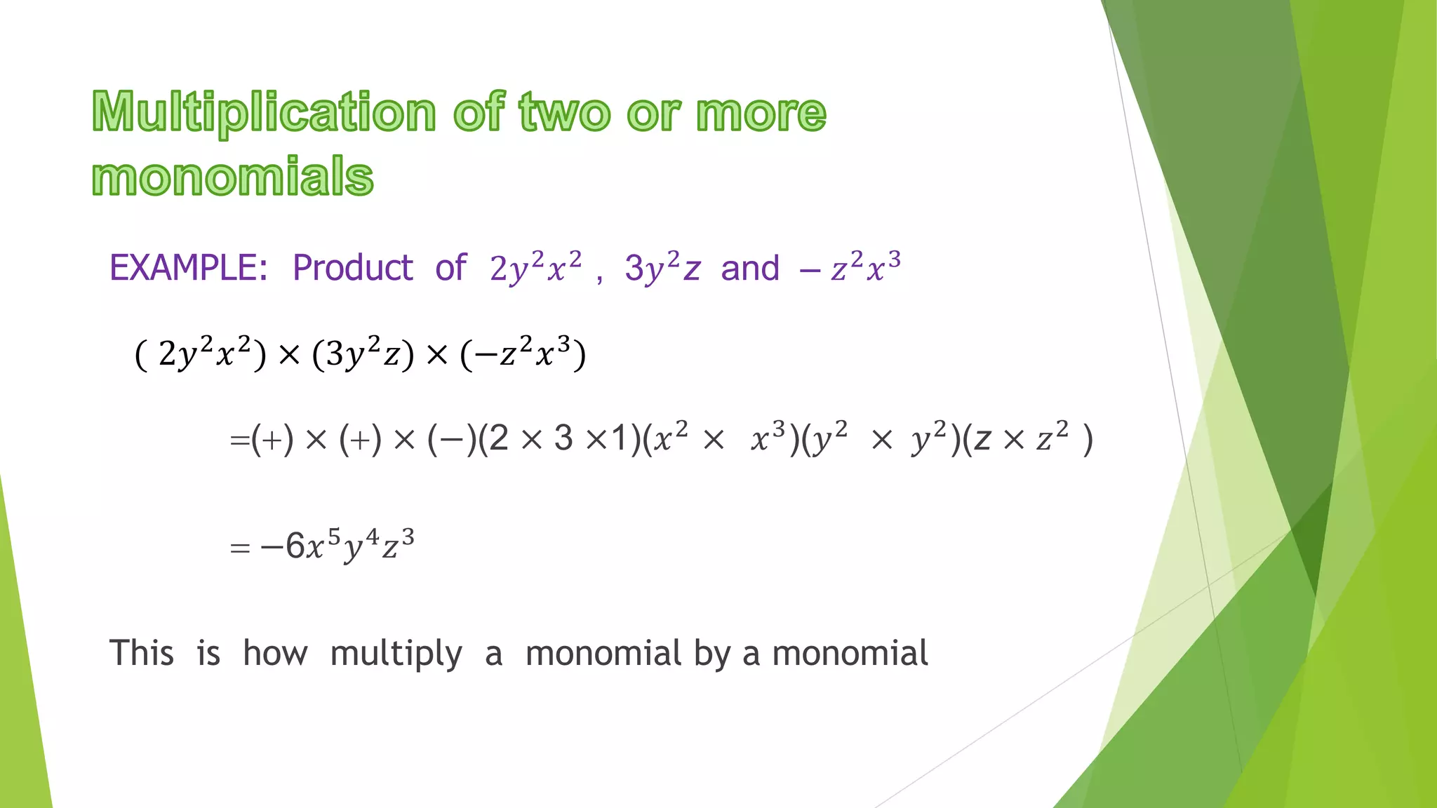 Multiplication of algebraic expressions | PPSX
