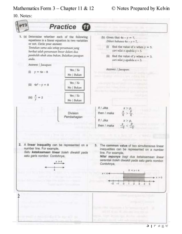 Mathematics form 3-chapter 11 & 12 Linear Equation + Linear ...