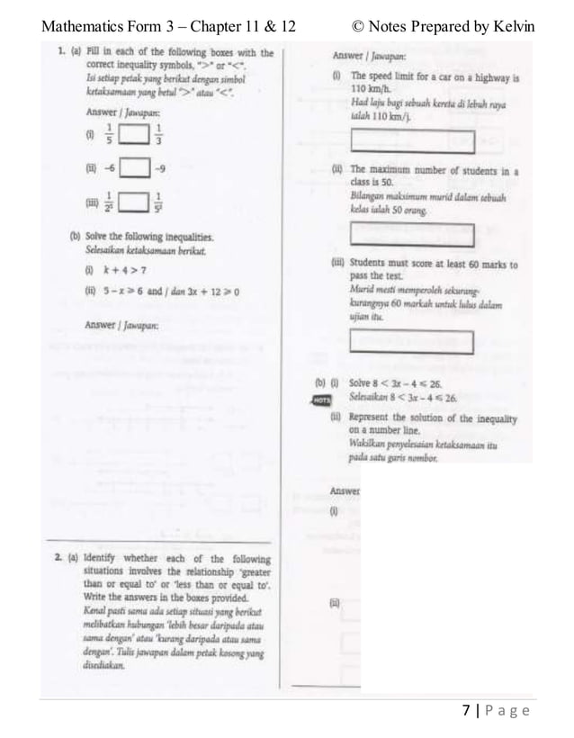 Mathematics form 3-chapter 11 & 12 Linear Equation + Linear ...