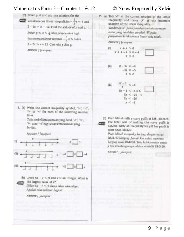 Mathematics form 3-chapter 11 & 12 Linear Equation + Linear ...